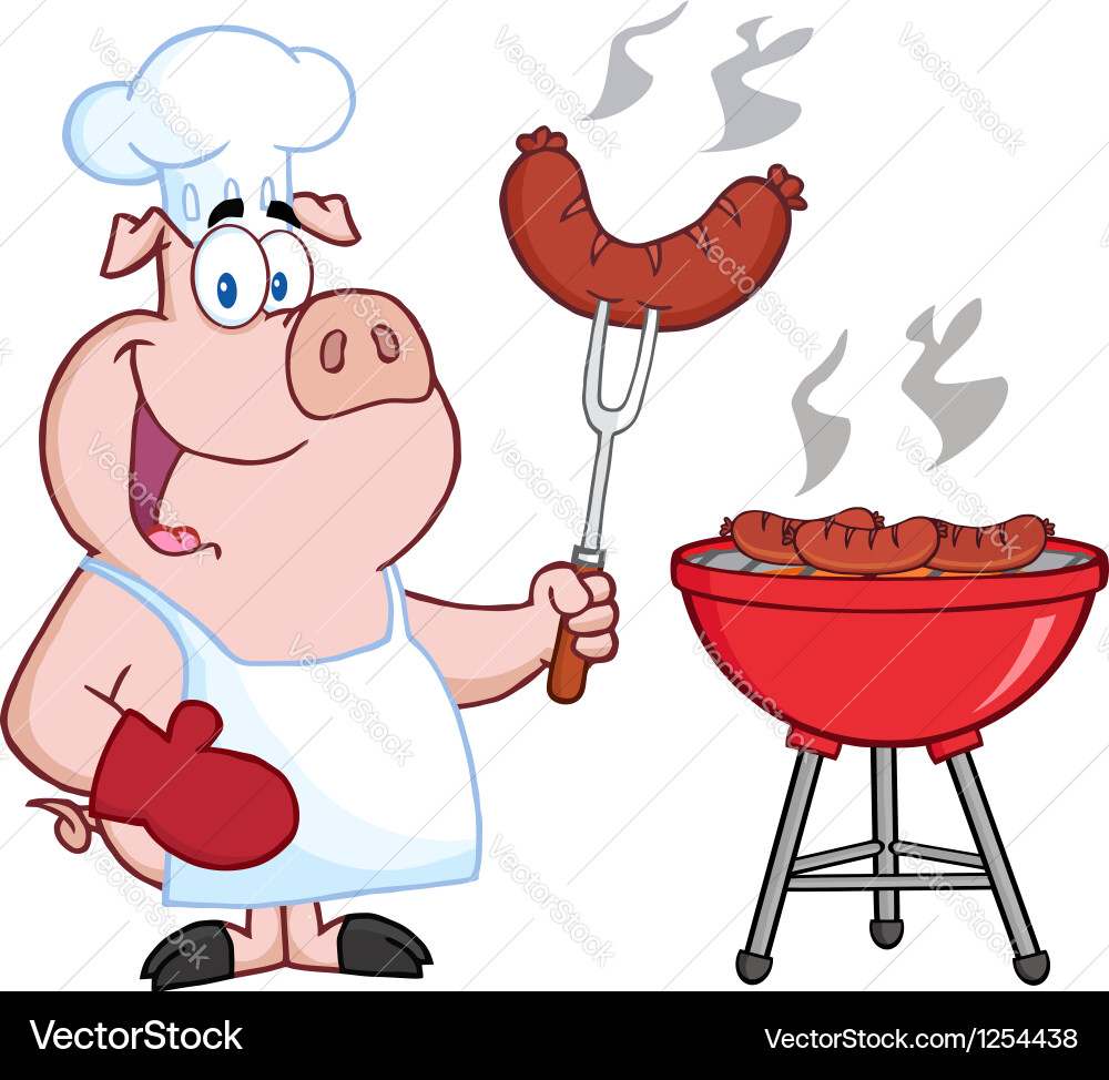 Cartoon Pig Chef Cooking BBQ Royalty Free Vector Image