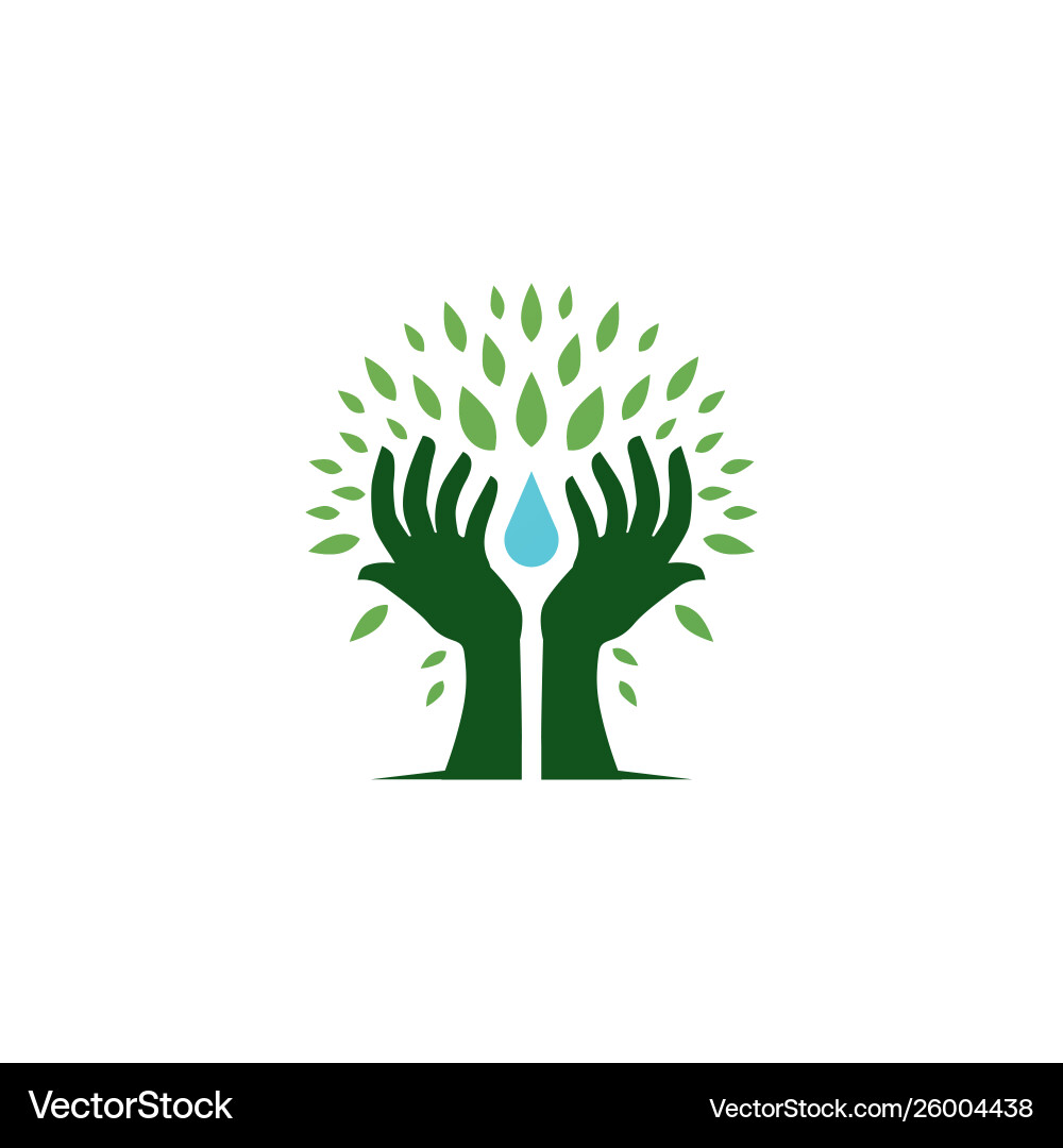 Hand tree hold water drop leaf logo icon Vector Image