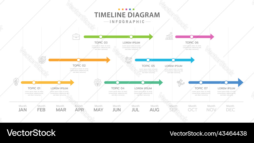 Infographic 12 months timeline diagram 7 topics Vector Image
