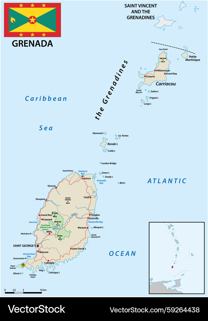 Map of Grenada and the Grenadines Royalty Free Vector Image