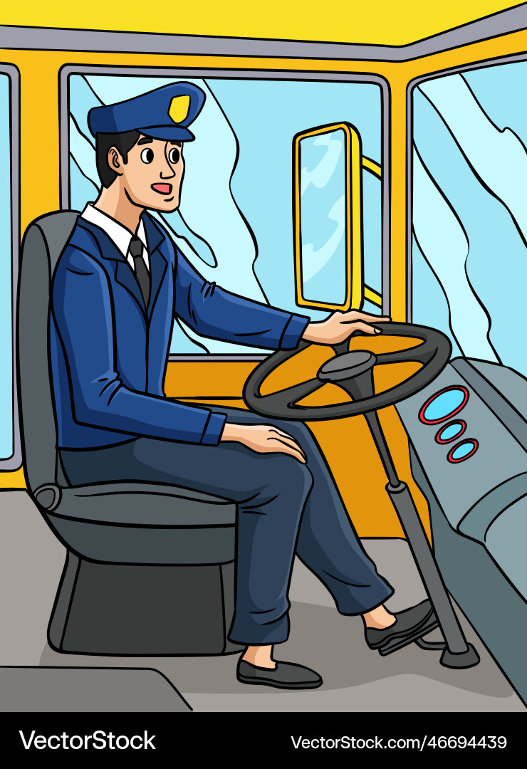 Bus driver colored cartoon Royalty Free Vector Image