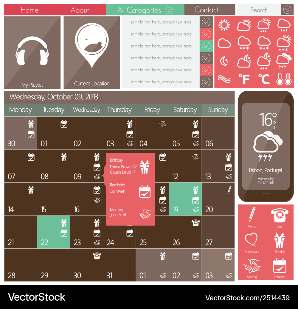 Calendar flat design3 Royalty Free Vector Image