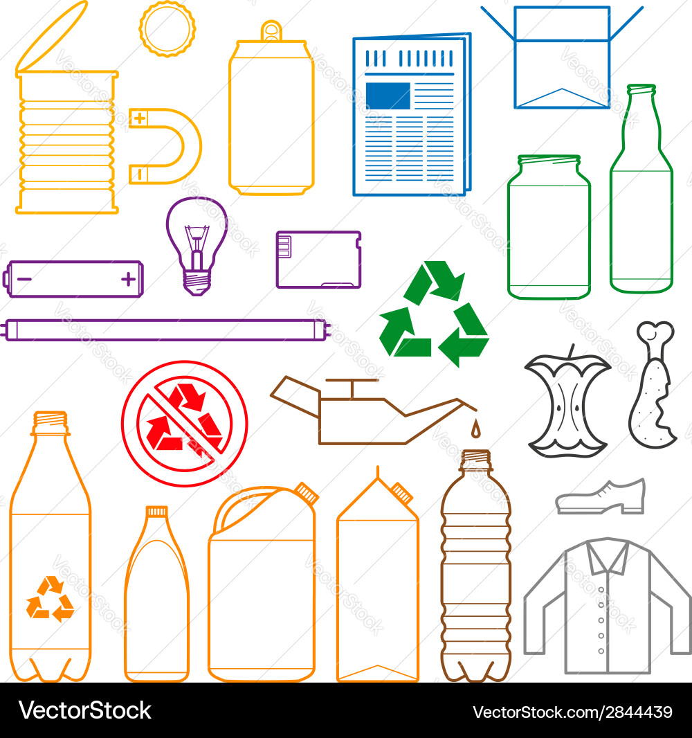 Color separated waste outlines icons Royalty Free Vector