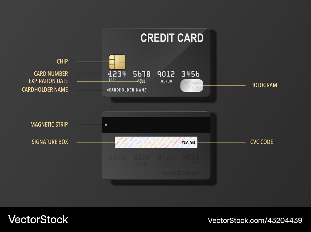 Credit card definition 3d realistic black Vector Image