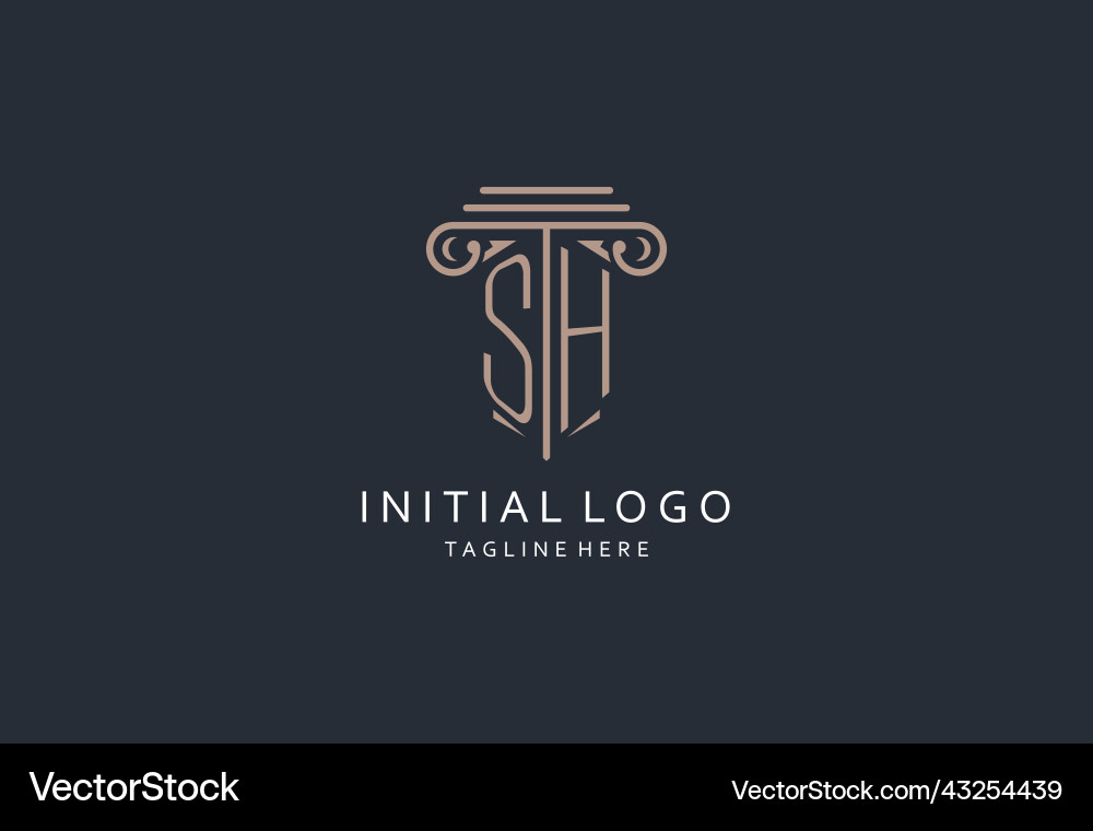 Sh monogram logo with pillar shape icon luxury Vector Image
