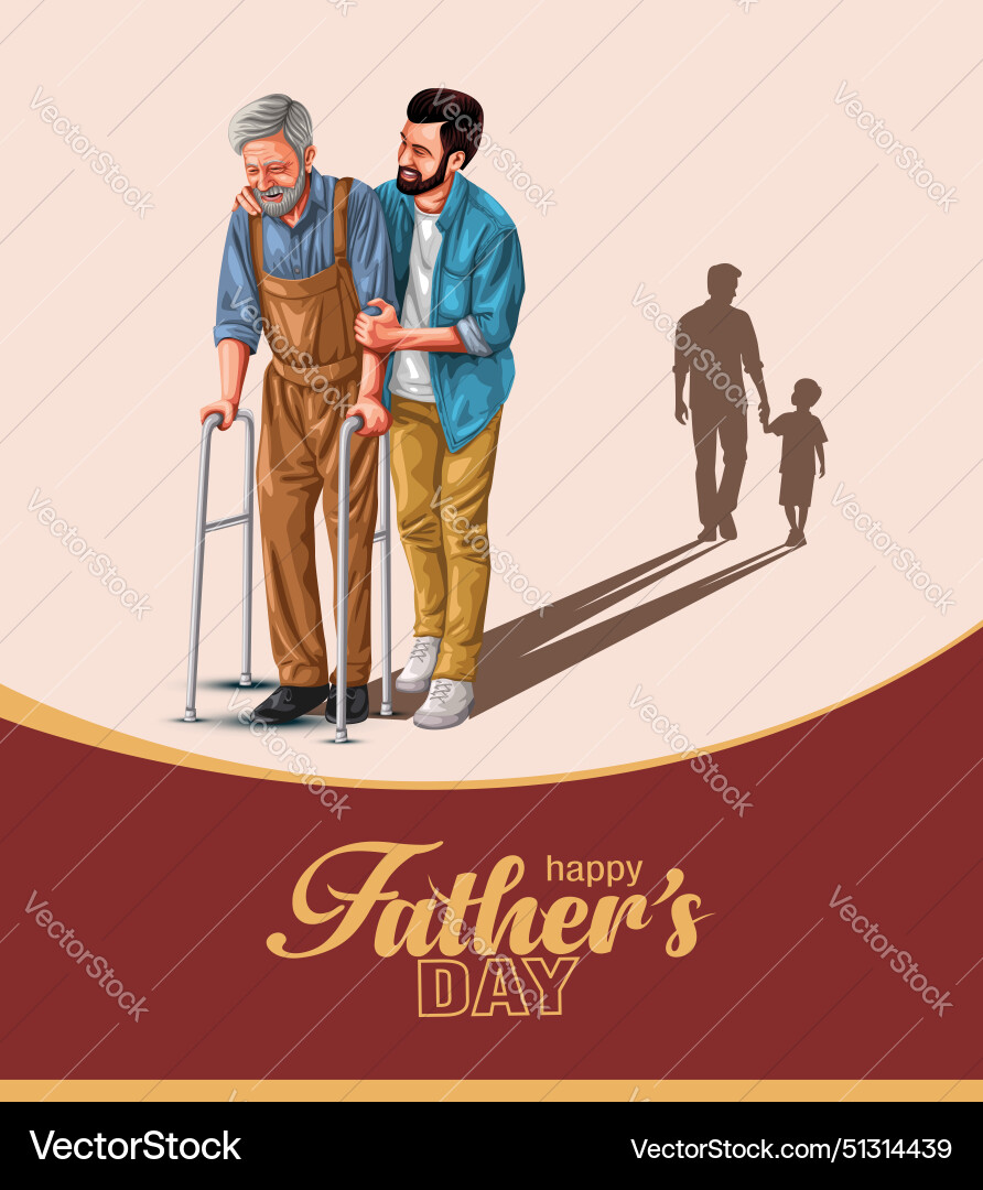 Son on his father helping to walking background Vector Image