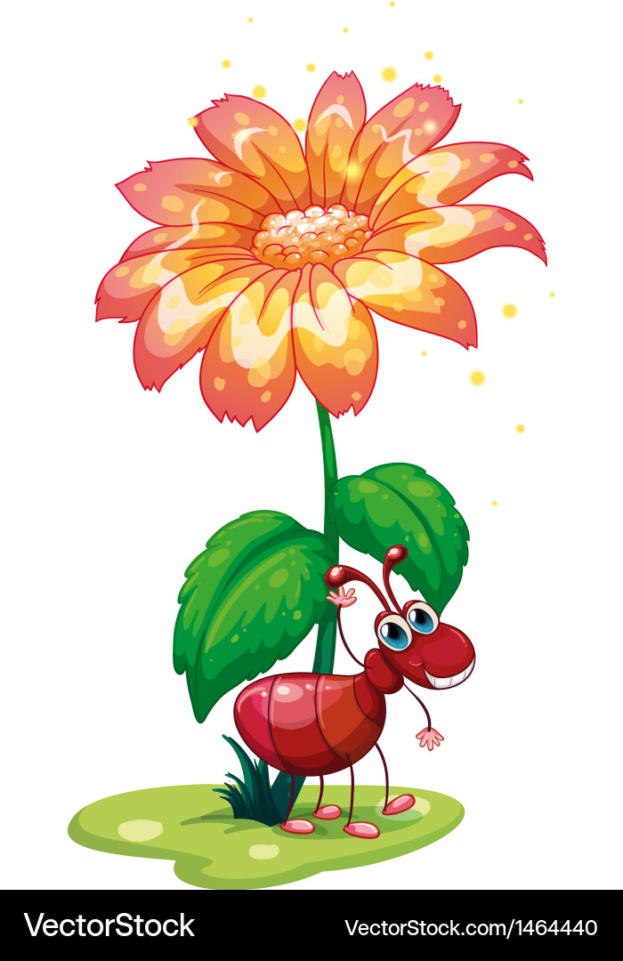 An ant waving under the flower Royalty Free Vector Image
