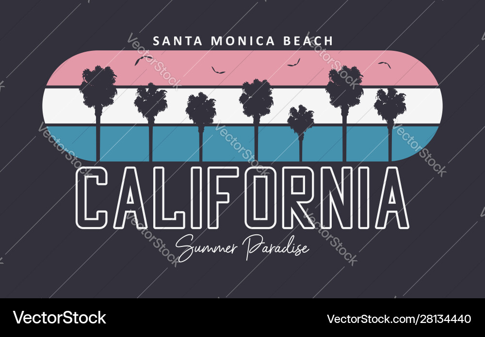 California santa monica beach typography graphics Vector Image