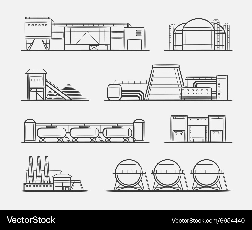 Factories and plants drawing set Royalty Free Vector Image