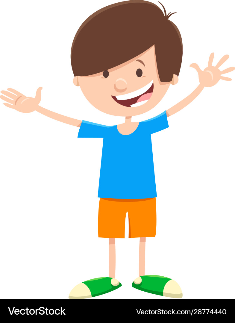 Happy comic boy cartoon character Royalty Free Vector Image