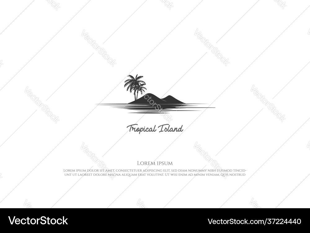 Palm coconut tree with island for beach or ocean Vector Image