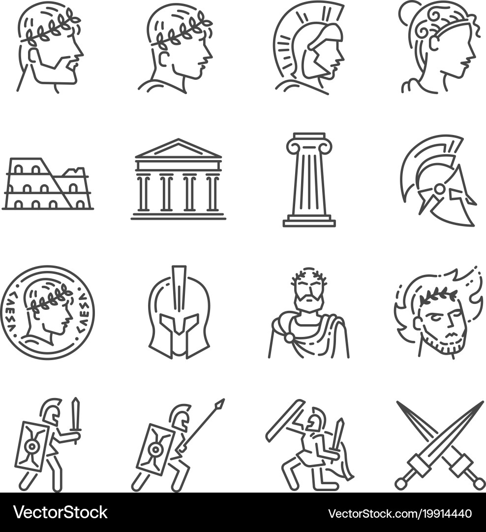 Roman empire line icon set Royalty Free Vector Image