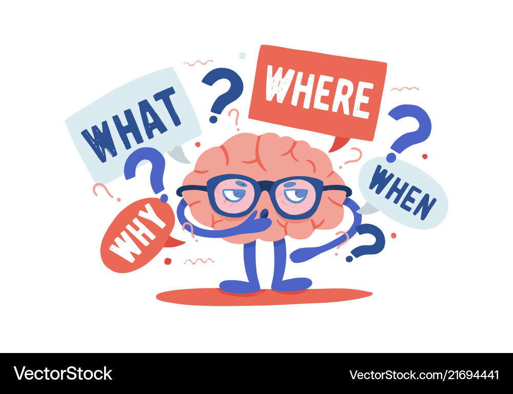 Adorable curious human brain with glasses solving Vector Image