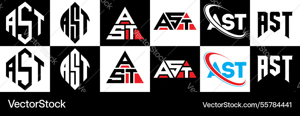 Ast letter logo design in six style polygon Vector Image