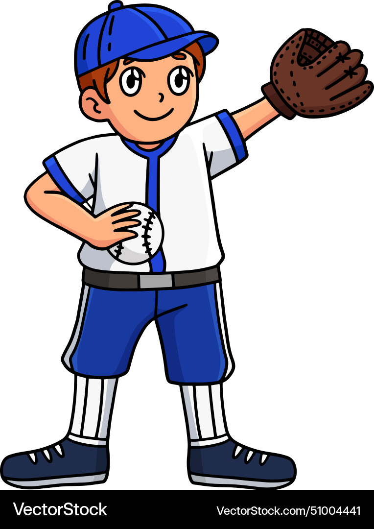 Baseball boy pitcher cartoon colored clipart Vector Image