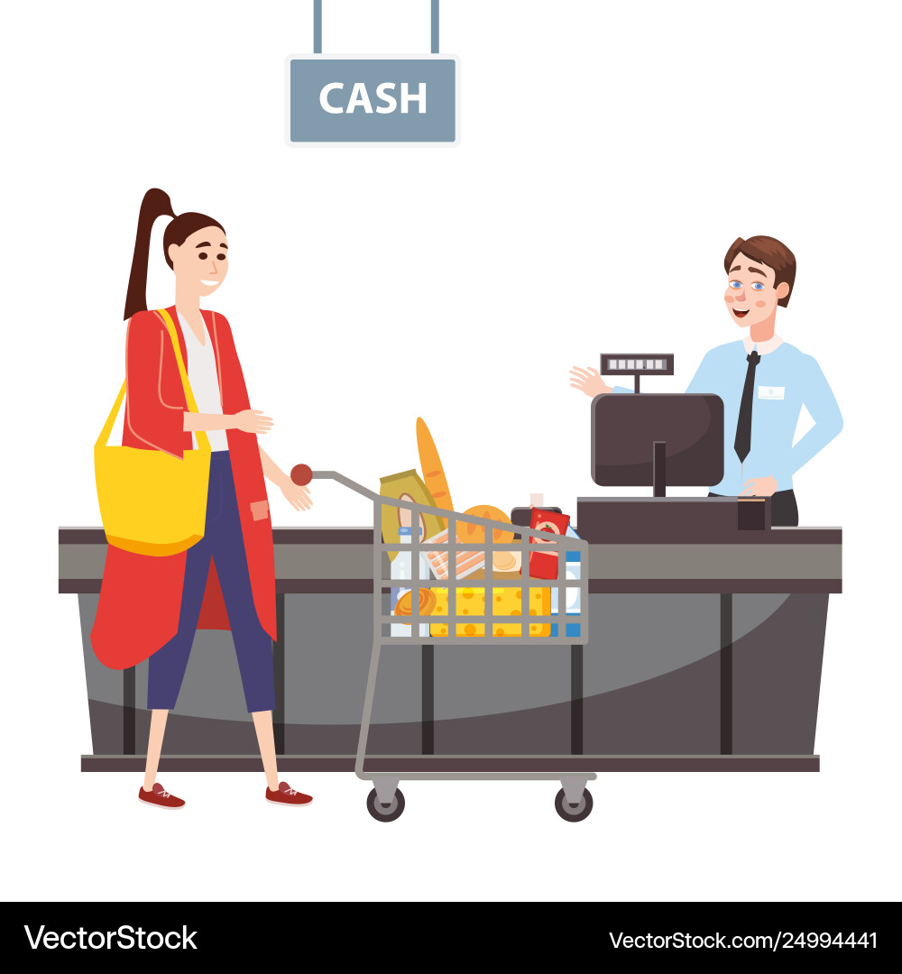 Cashier behind counter Royalty Free Vector Image