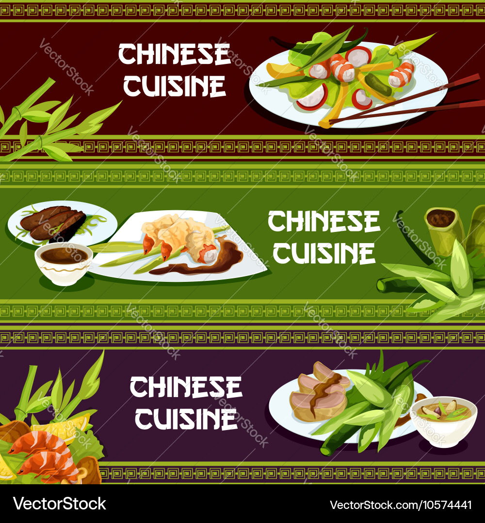 Chinese cuisine restaurant menu banners Royalty Free Vector