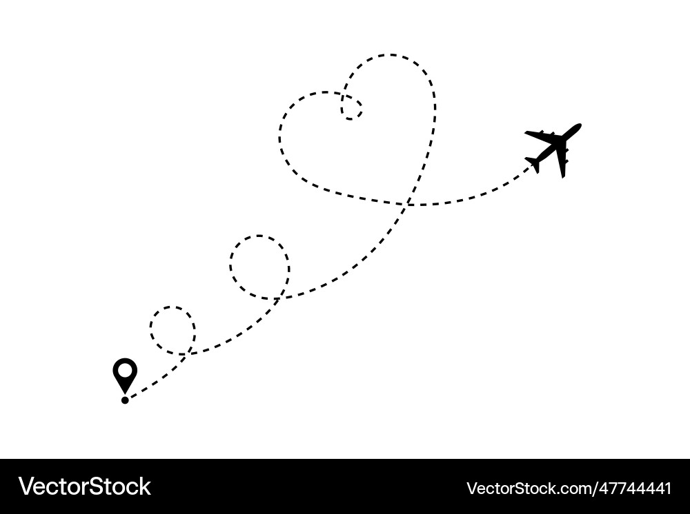 Love airplane route plane with heart shape dashed Vector Image