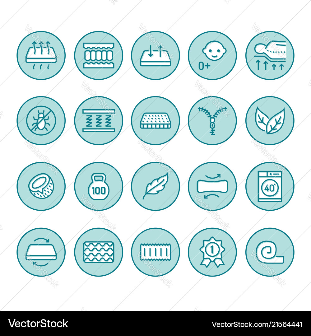 Orthopedic Mattress Icons - Flat Line Royalty Free Vector