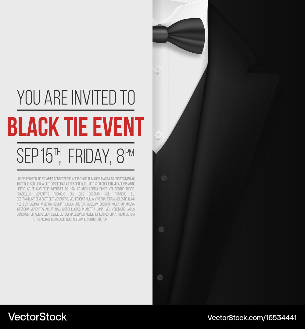 Realistic black suit tie event invitation Vector Image