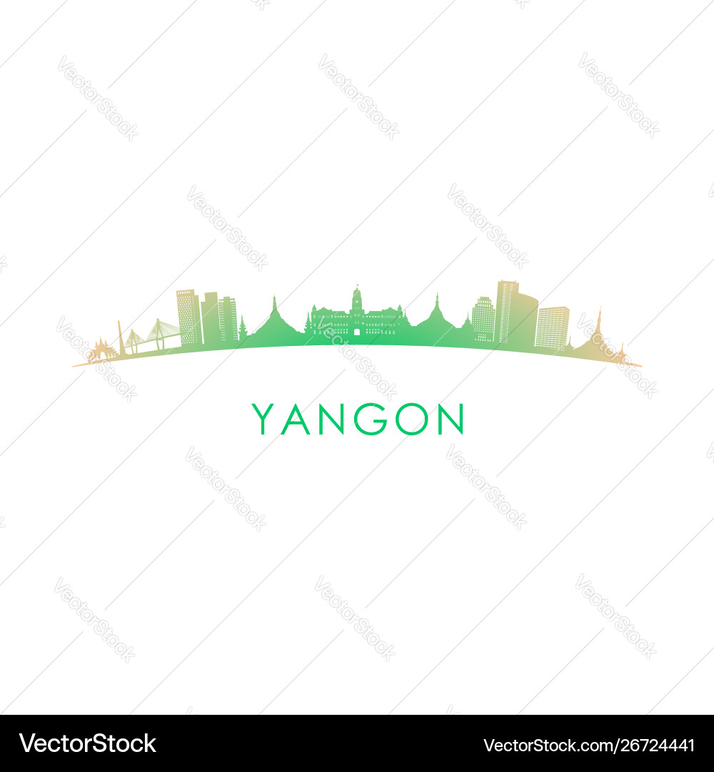 Yangon skyline silhouette design colorful Vector Image