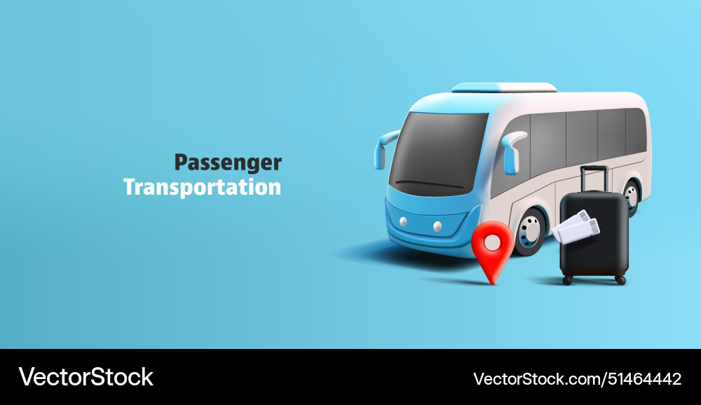 3d realistic bus render with suitcase and tickets Vector Image
