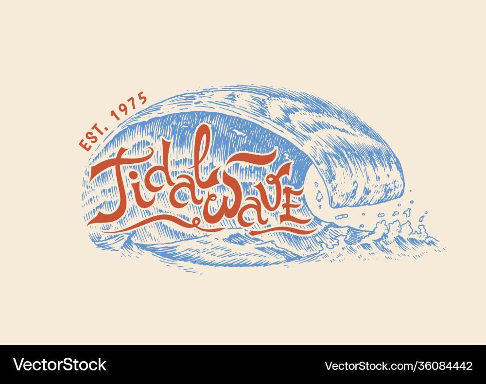 Atlantic tidal waves vintage old engraved hand Vector Image
