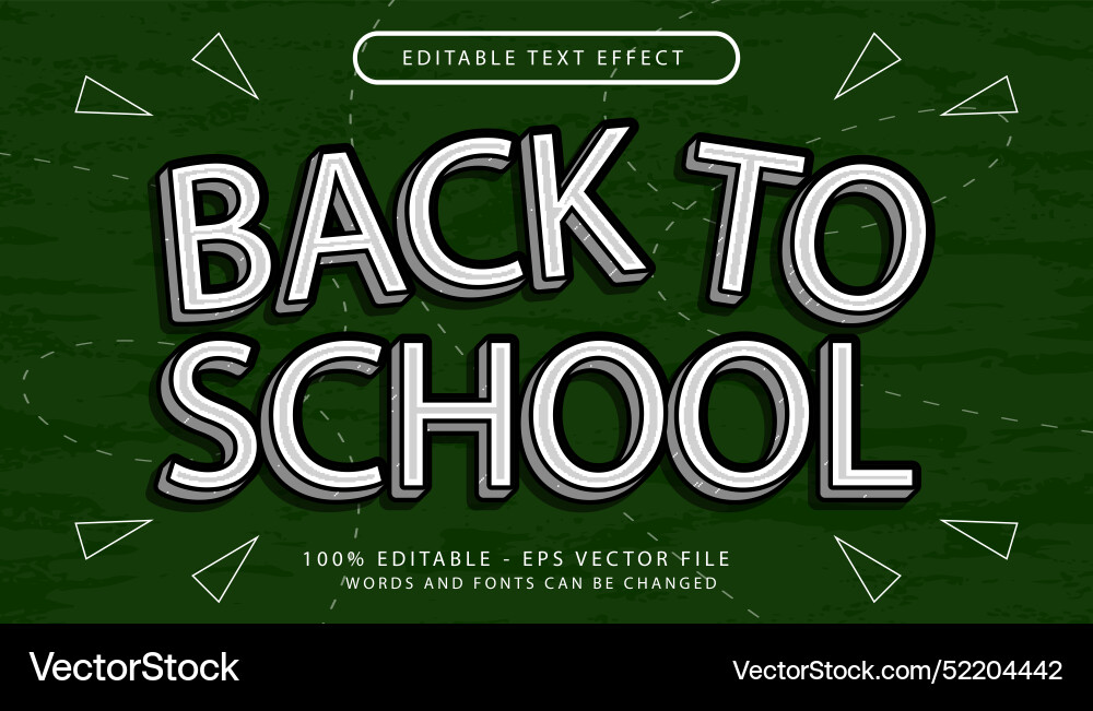 Back to school 3d editable text effect Royalty Free Vector