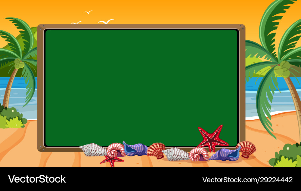 Border template with ocean at sunset background Vector Image