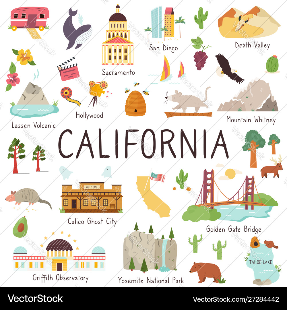 California Landmarks & Icons Royalty Free Vector Image