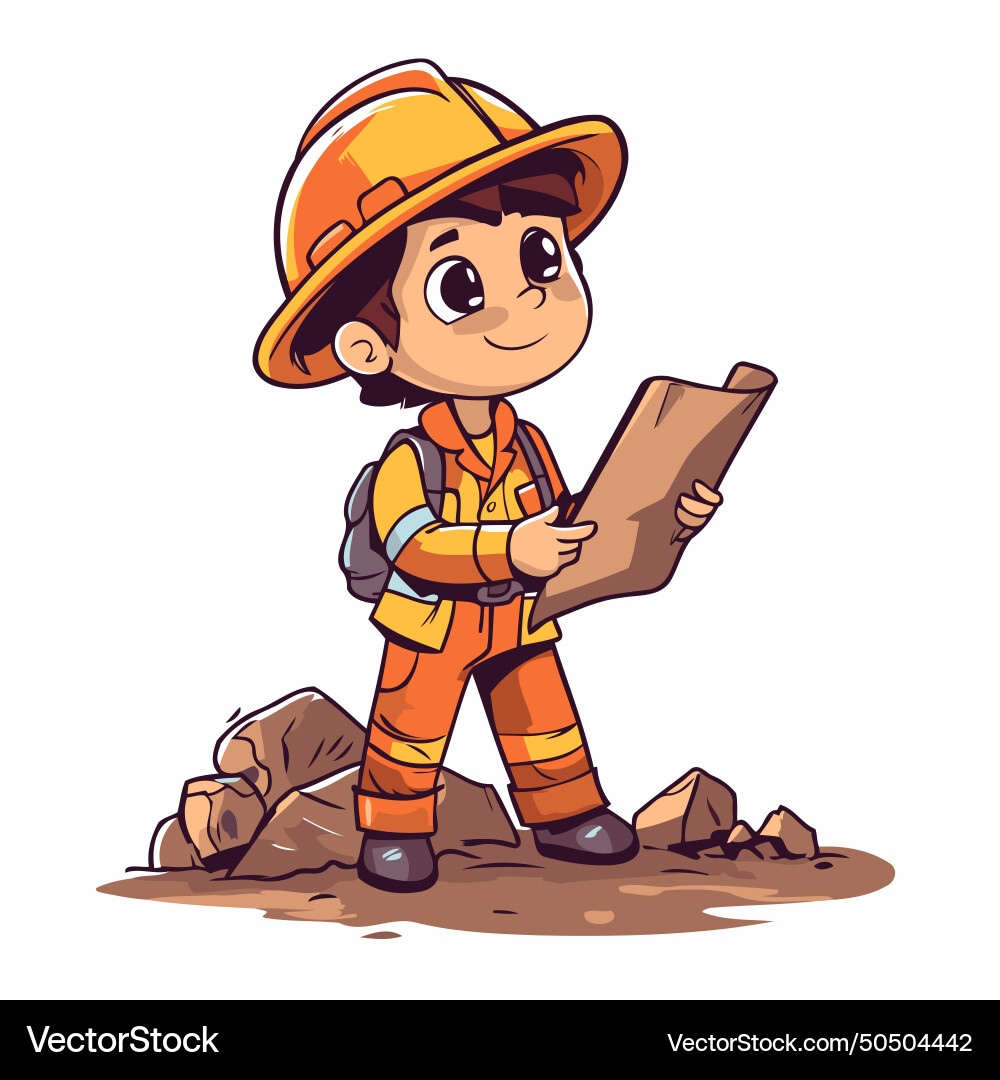 Cartoon miner with map isolated on white Vector Image