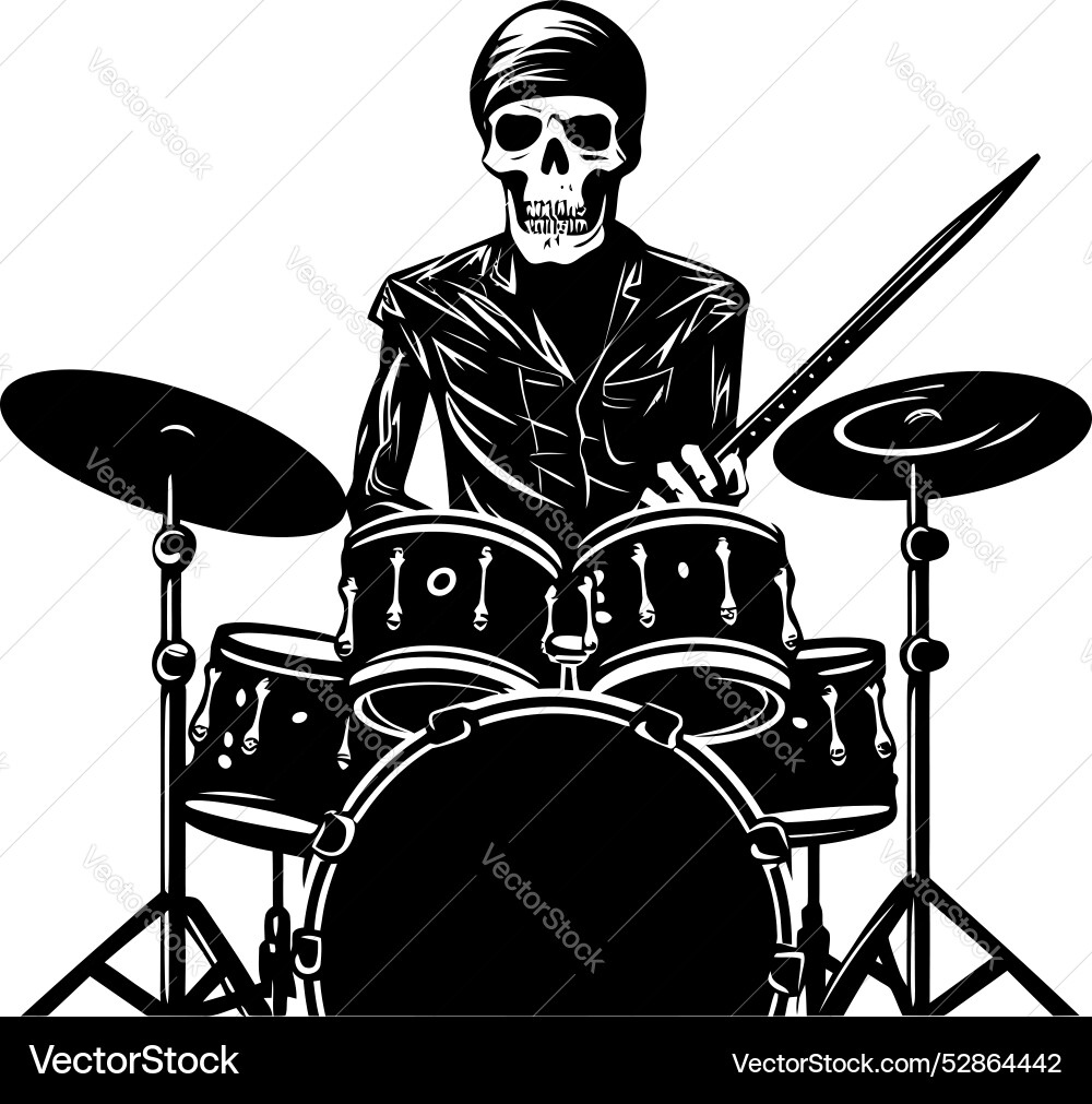 Skeletal groove rock drummer symbol bone bash Vector Image