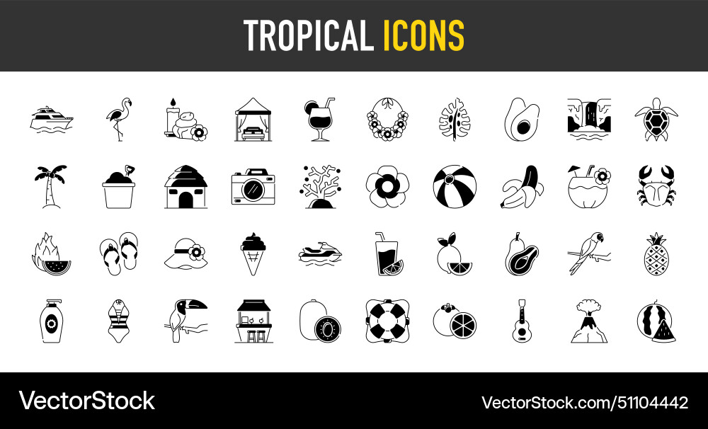 Tropical vacation icons set Royalty Free Vector Image