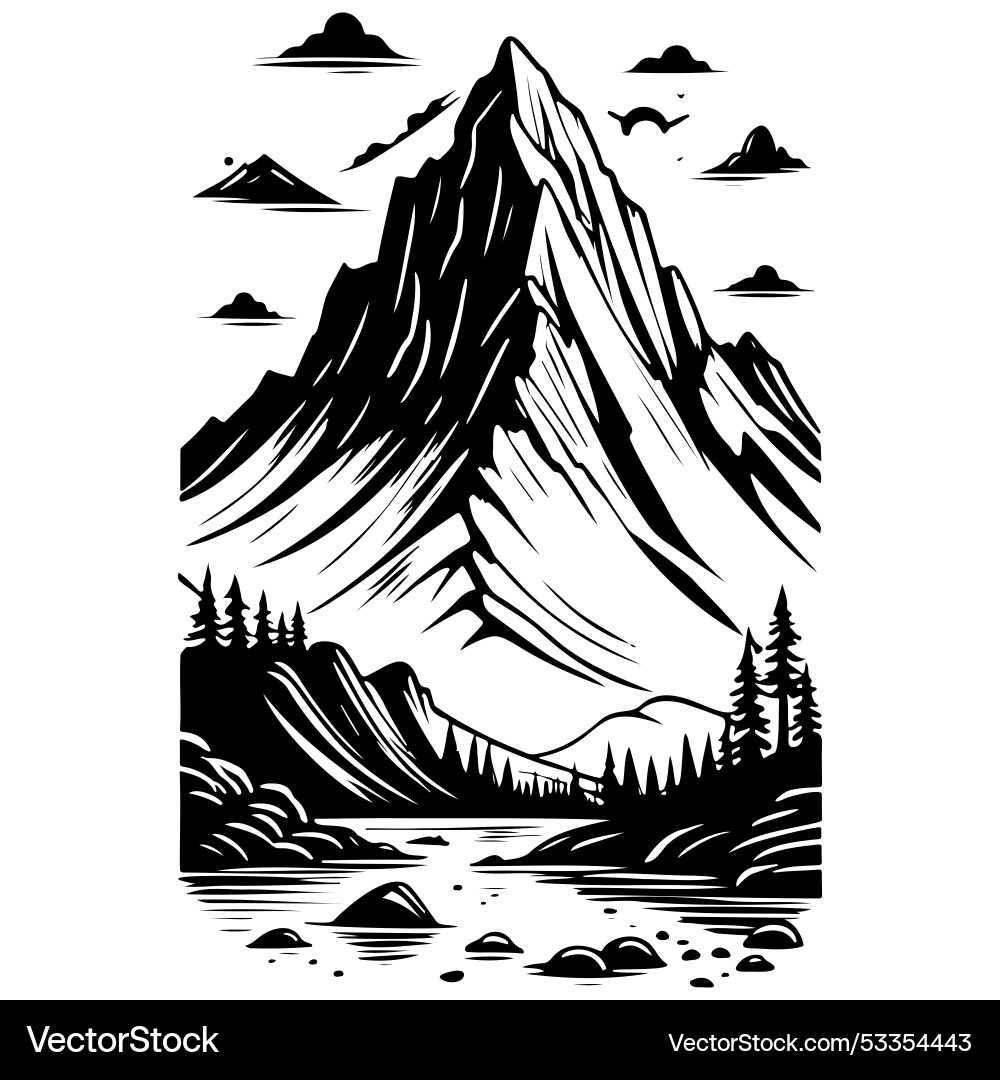 Drawing cartoon mountain hand drawn line Vector Image