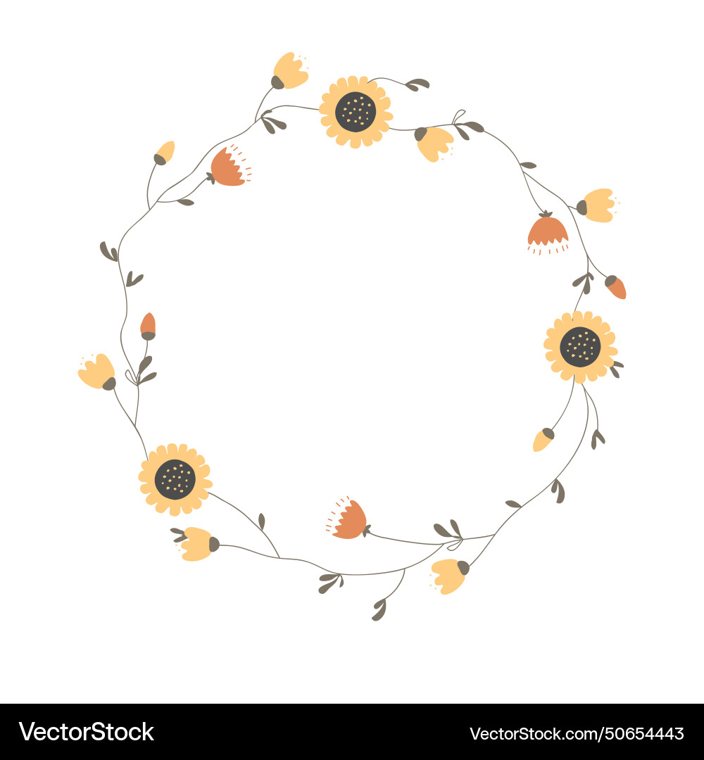 Elegant wavy flower wreath frame scandinavian Vector Image