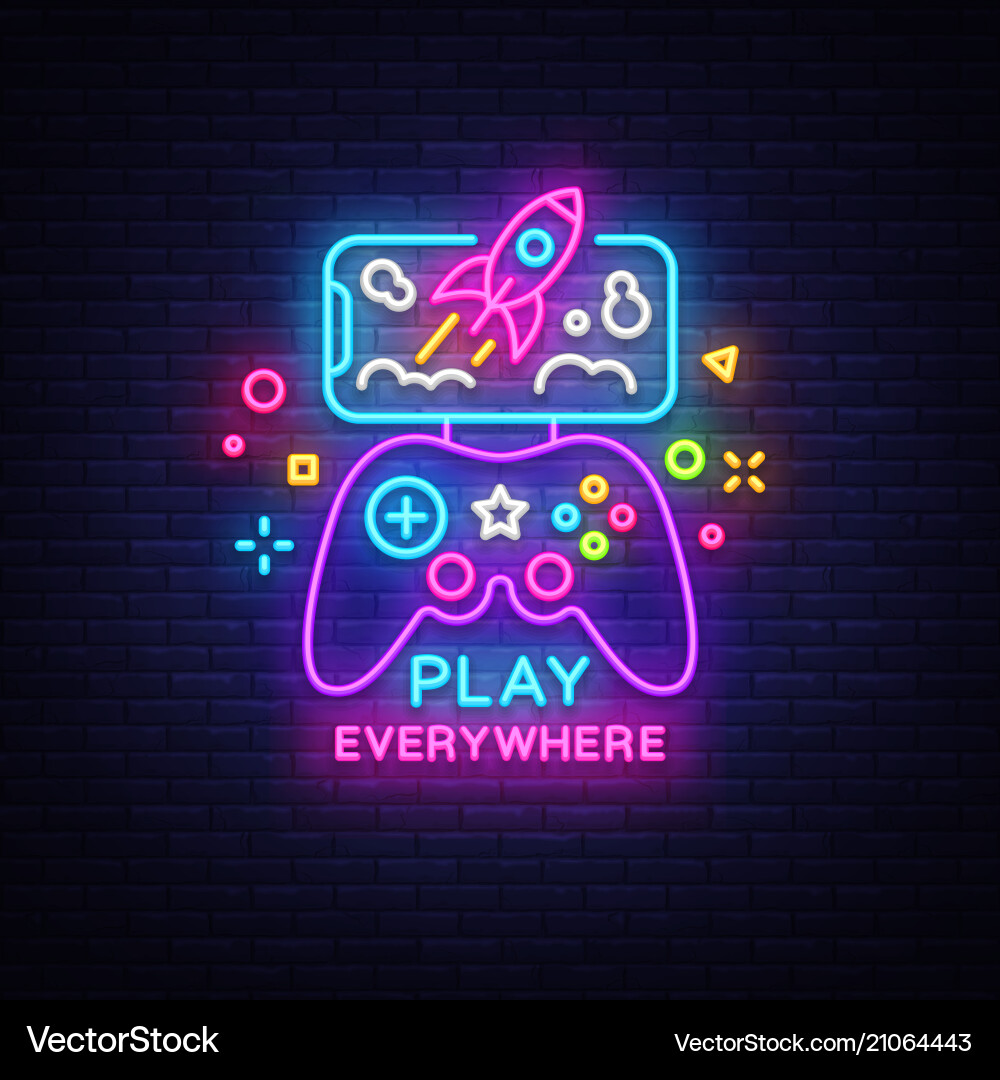 Gamepad and smartphone neon sign games Royalty Free Vector