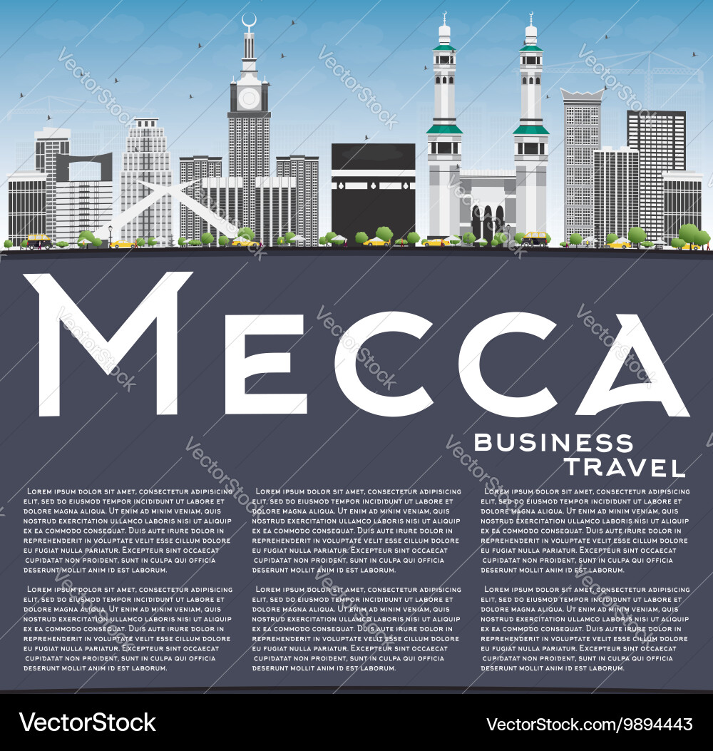 Mecca skyline with landmarks blue sky Royalty Free Vector