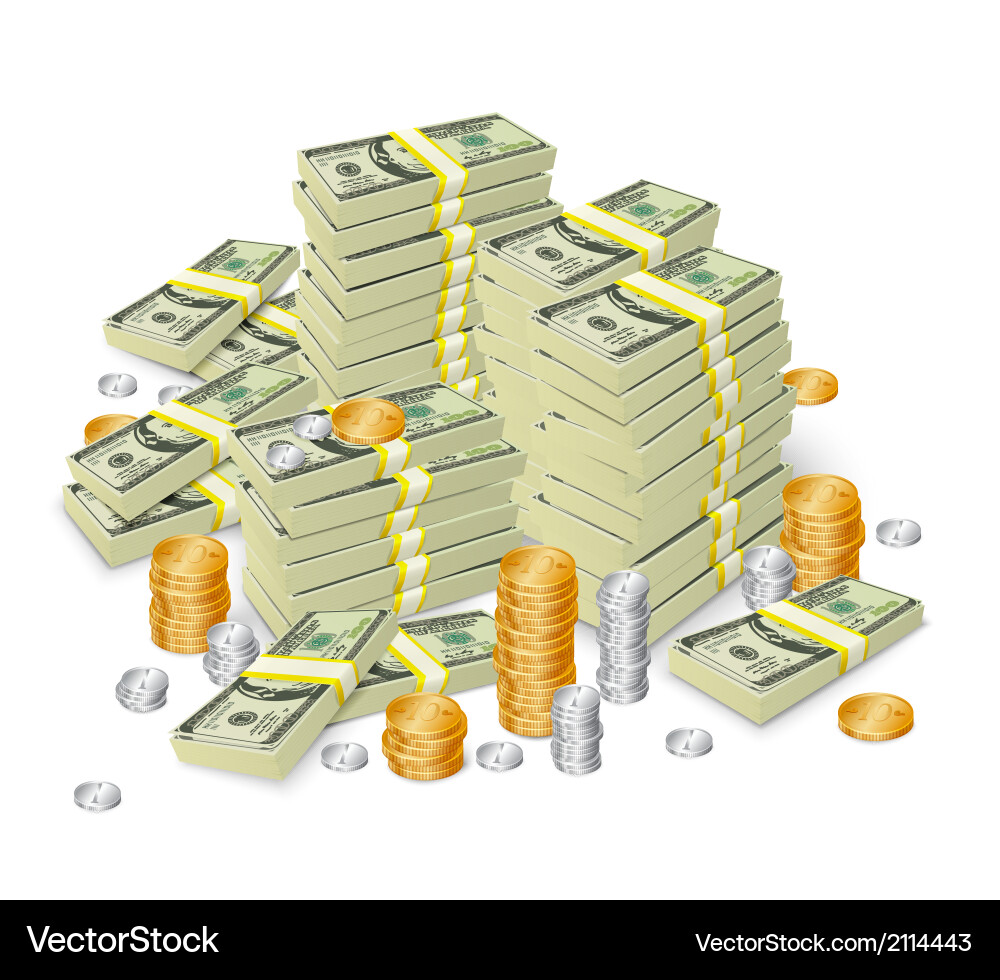 Money stack banknotes and coins concept Royalty Free Vector