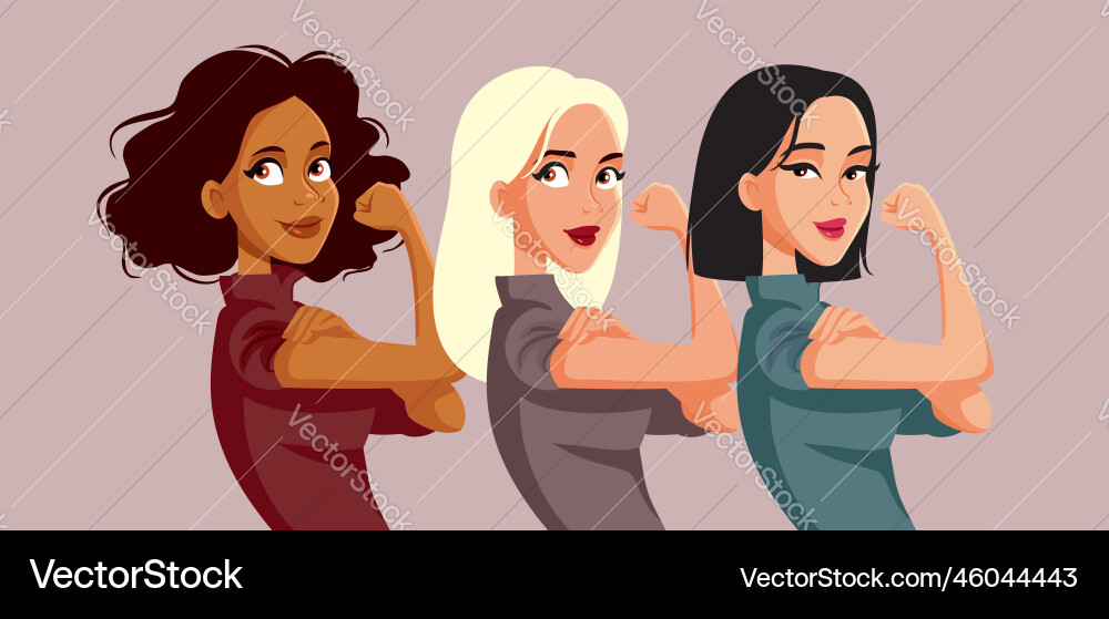 Strong women standing together celebrating Vector Image