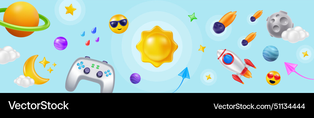 3d rocket space game icons metaverse elements Vector Image