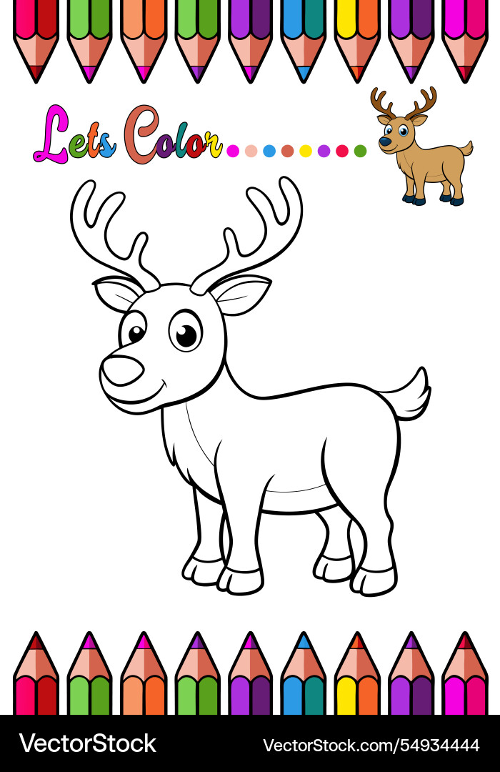 Adorable elk coloring page for kids Royalty Free Vector