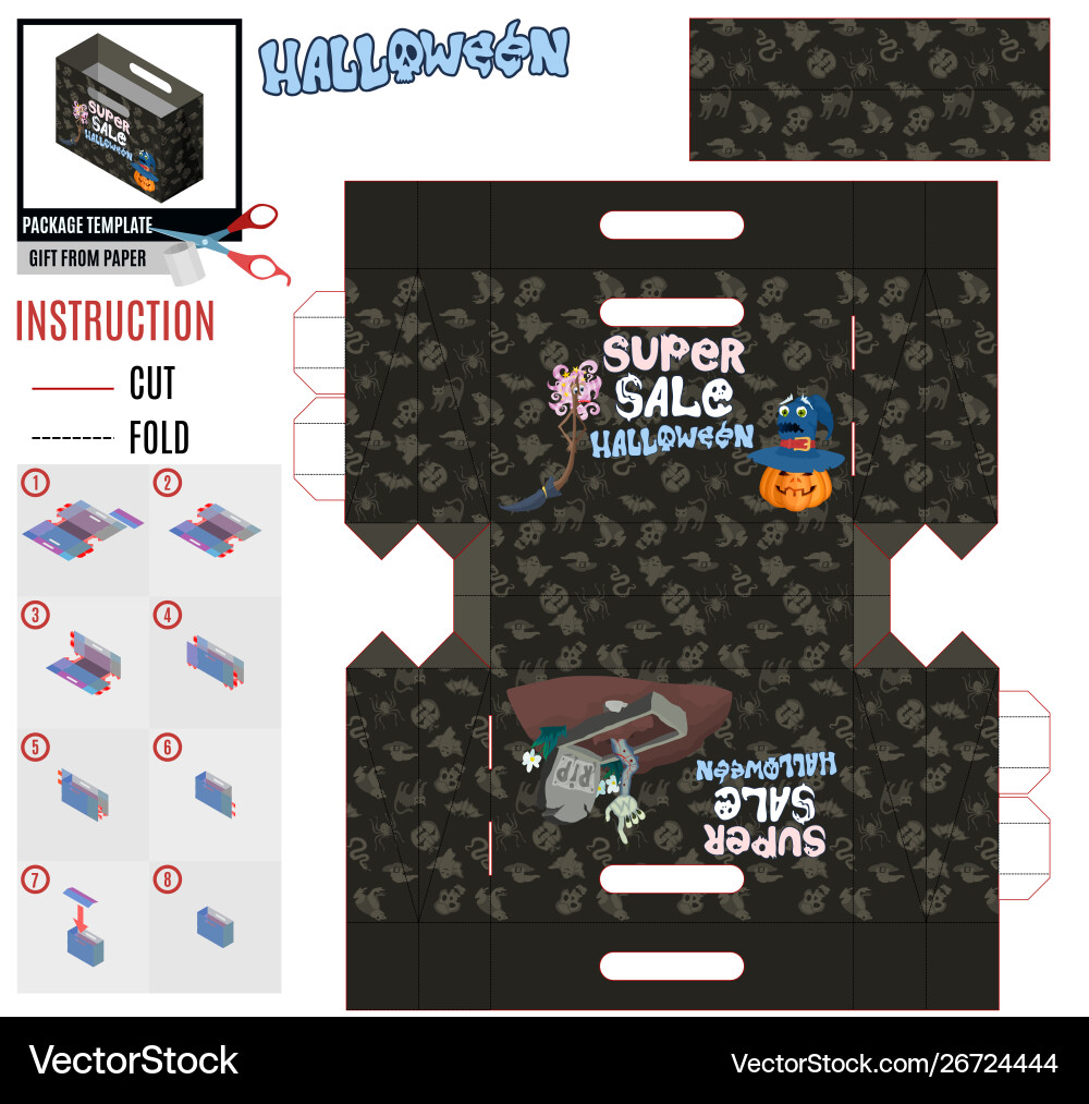 Box paper bag template helpers evil witch Vector Image