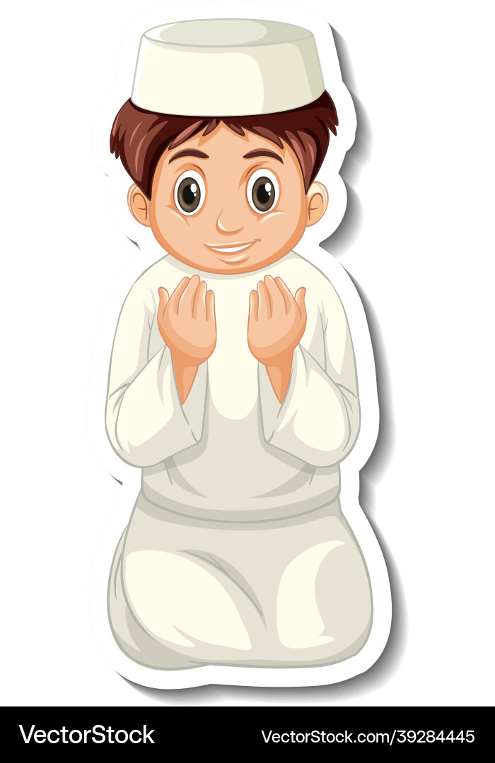A sticker template with muslim boy praying Vector Image
