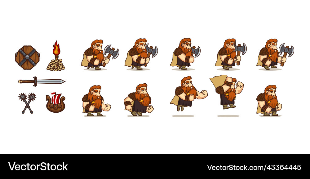 Game character viking walk and jump cycle sequence