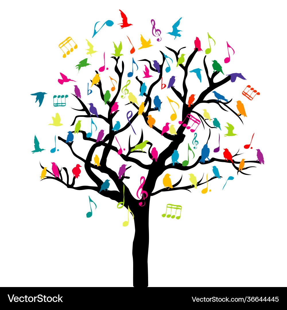 Music concept with colored birds and musical Vector Image