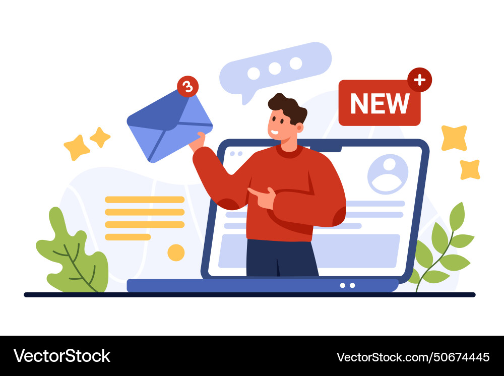 New email and sms notification in mailbox mobile Vector Image