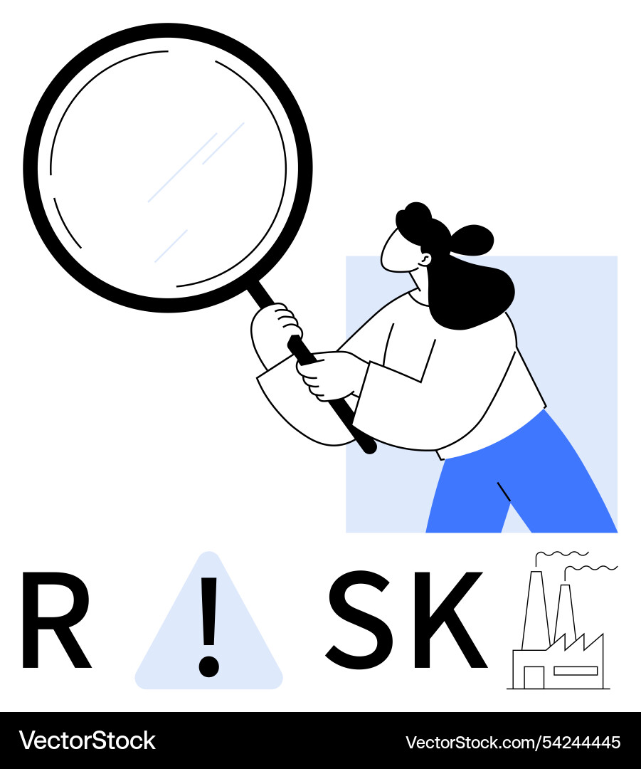 Woman examining risk text with magnifying glass Vector Image