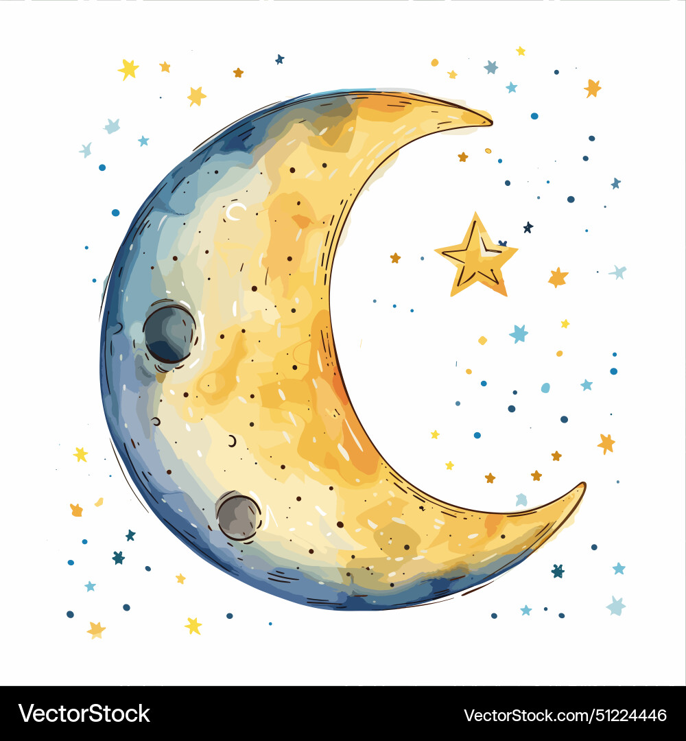 Depicts colorful crescent moon Royalty Free Vector Image