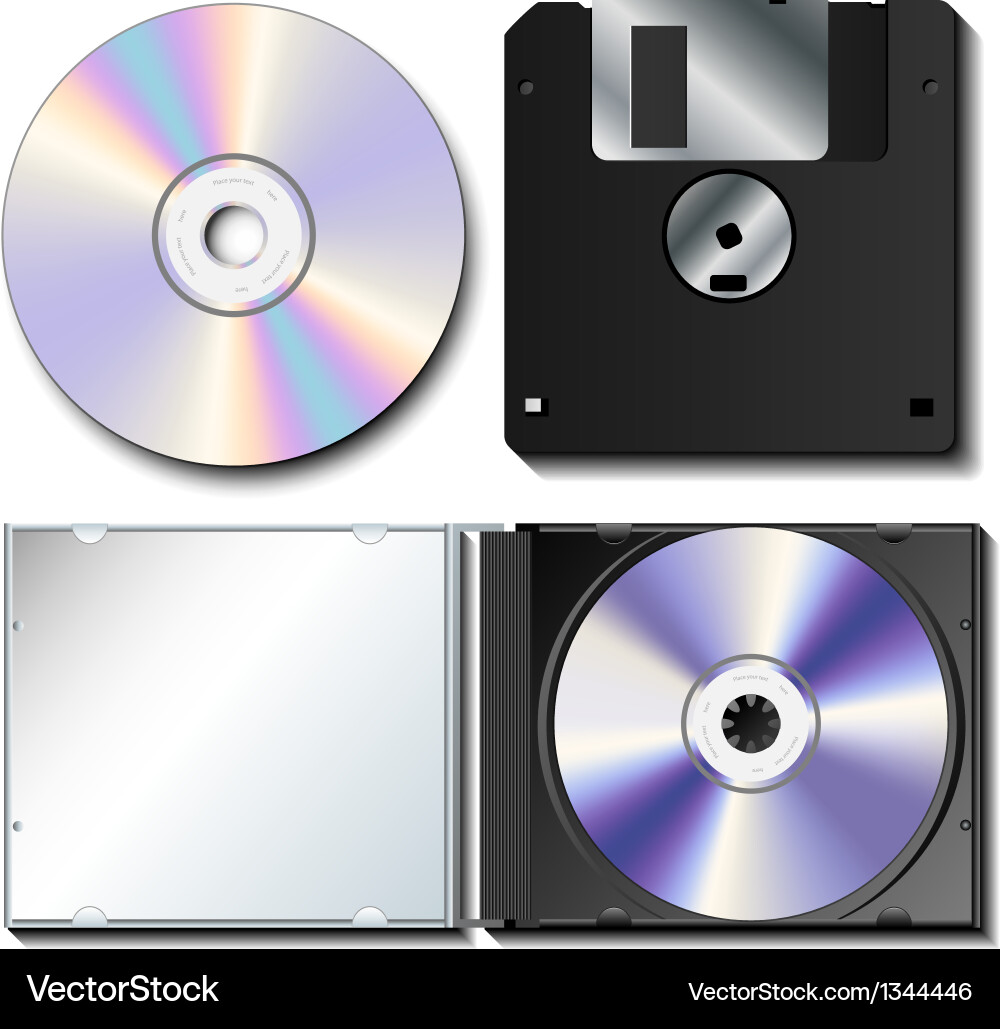 Realistic cd and floppy set Royalty Free Vector Image