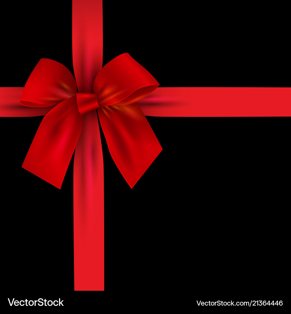 Realistic red bow with ribbon isolated on black Vector Image